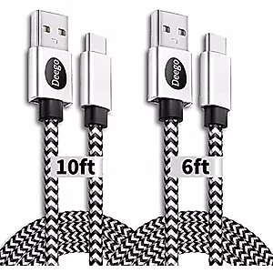DEEGO USB Type C Cable, 2Pack Extra Long USB A to USB C Fast Charger Cable 10Ft 6Ft, Nylon Braided USB C Cord for Samsung Galaxy S10 S9 A10e A20 A21 S8 A51 A01, Note 10 9,LG V60 V50 V40,Google Pixel