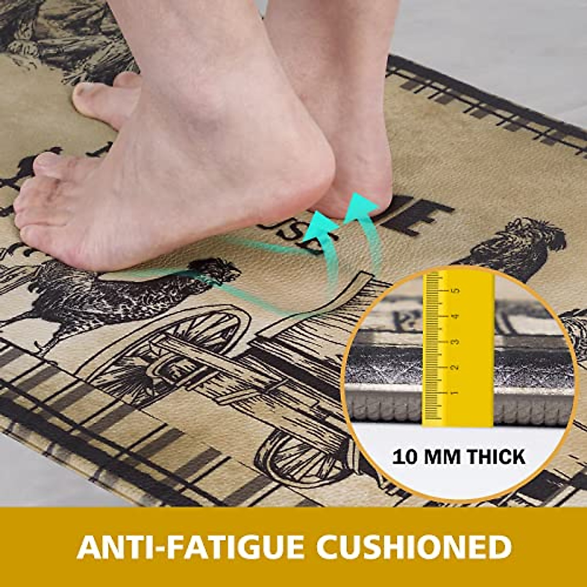 ASPMIZ Farmhouse Kitchen Mat Set Anti Fatigue 2 Piece, Non-Skid Waterproof Kitchen Mats and Rugs Cushioned, Washable Kitchen Rug Chicken Floor Comfort Mats for Kitchen Home, 18'' x 48'' + 18'' x 30''