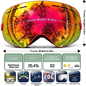 Sxdthy Ski Goggles - Interchangeable Lens - Premium Snow Goggles Snowboard Goggles for Men Women Adult (Color : E)