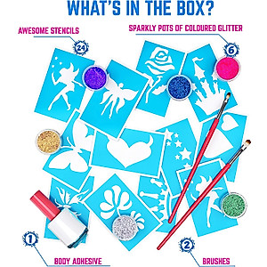 GirlZone Temporary Glitter Tattoos Kit for Girls, 33 Fun Pieces in 1 Sparkly Glitter Tattoos for Kids Kit, Easy to Apply and Remove Glitter Tattoo Kit for Kids Creative Playtime and Dress Up Parties