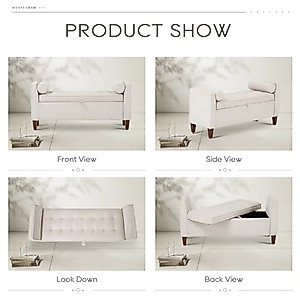 COLAMY Tufted Storage Bench for Bedroom End, 48 Inch Modern Upholstered Storage Ottoman with Arms and Bolster Pillows for Bedroom, Living Room, Entryway, Beige