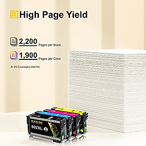 802XL Remanufactured Ink Cartridges Replacement for Epson 802XL 802 802 XL T802XL T802 for Epson 802XL Ink Cartridges Combo Pack for Pro WF-4740 WF-4730 WF-4720 WF-4734 EC-4020 EC-4030 (4 Pack)