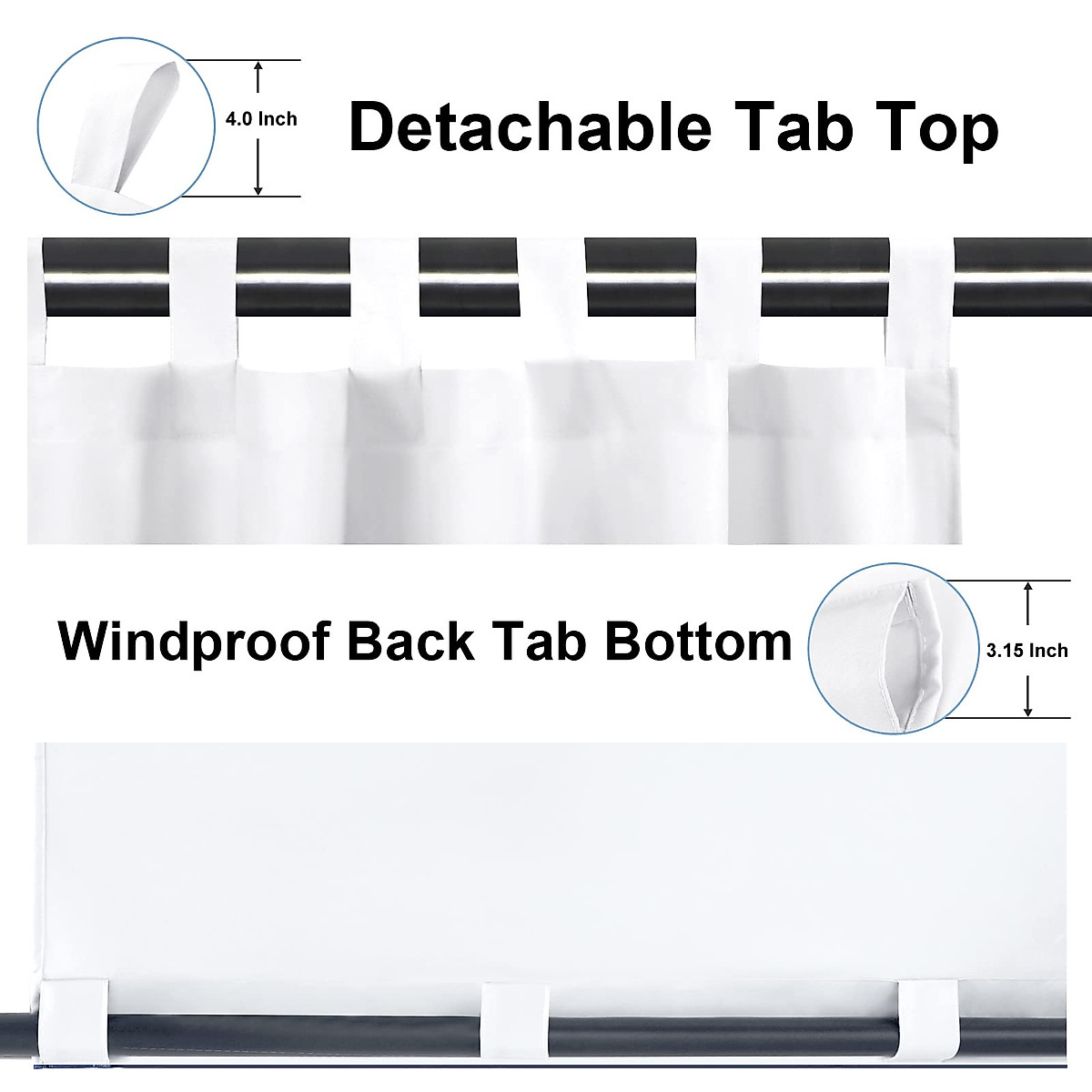 OutdoorLines Waterproof Outdoor Curtains for Patio - Windproof Tab Top Gazebo Curtain Panels - Privacy Sun Blocking Outside Curtain Set for Porch, Pergola and Cabana 54 x 84 inch, White, 2 Panels