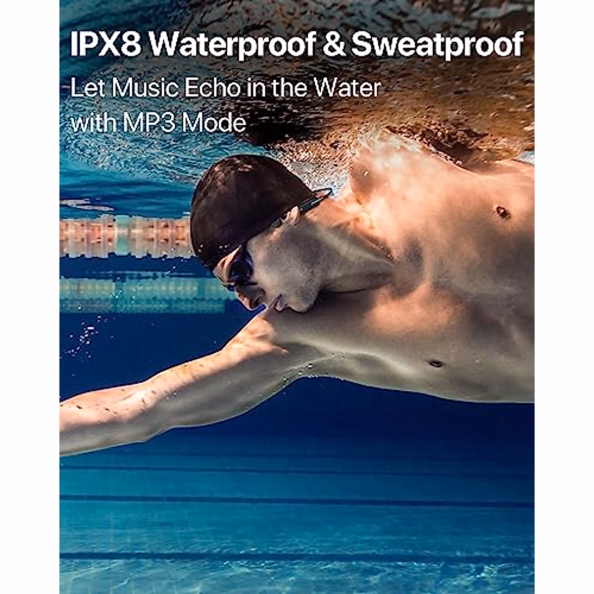 HIFI WALKER Bone Conduction Headphones IPX8 Waterproof MP3 Player for Swimming, Underwater Music Player 32GB, Open-Ear Wireless Bluetooth 5.3 Earbuds with Mic for Running, Cycling, Swimming