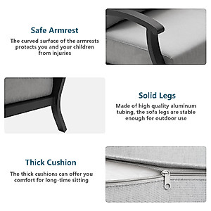 LebenLiebe Outdoor Patio Loveseat 2 Seat Sofa Patio Love Seat with Curved Armrests Aluminum Loveseat Couch with Coffee Table,Gark Grey