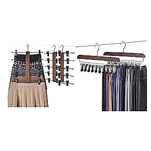 Mkono Set of 5 Pants Hangers Space Saving,3 Pack 5 Tier Skirt Hanger and 2 Pack Legging Organzier for Closet