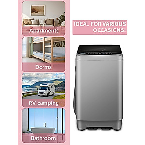 KRIB BLING Full-Automatic Washing Machine with LED Display 25 lbs Portable Washer 10 Wash Program & 8 Water Level Drain Pump Ideal for Camping, Apartment, Dorm Grey