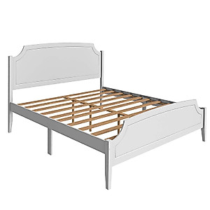 Altillo King Size Bed Frame, White Contemporary Solid Wood Bed, Wooden Platform Bed Frame, Slatted Supports, No Box Box Needed, King Size Painted Finish (King)