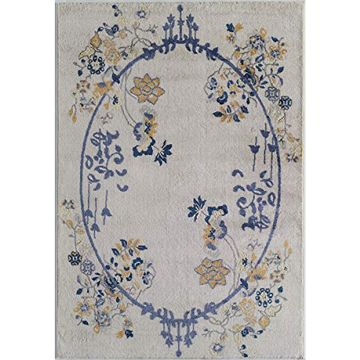 Rugs America Ivory Blue Floral Transitional Rug Gold Magnolia VA20D 2'0"X4'0" Area Rug