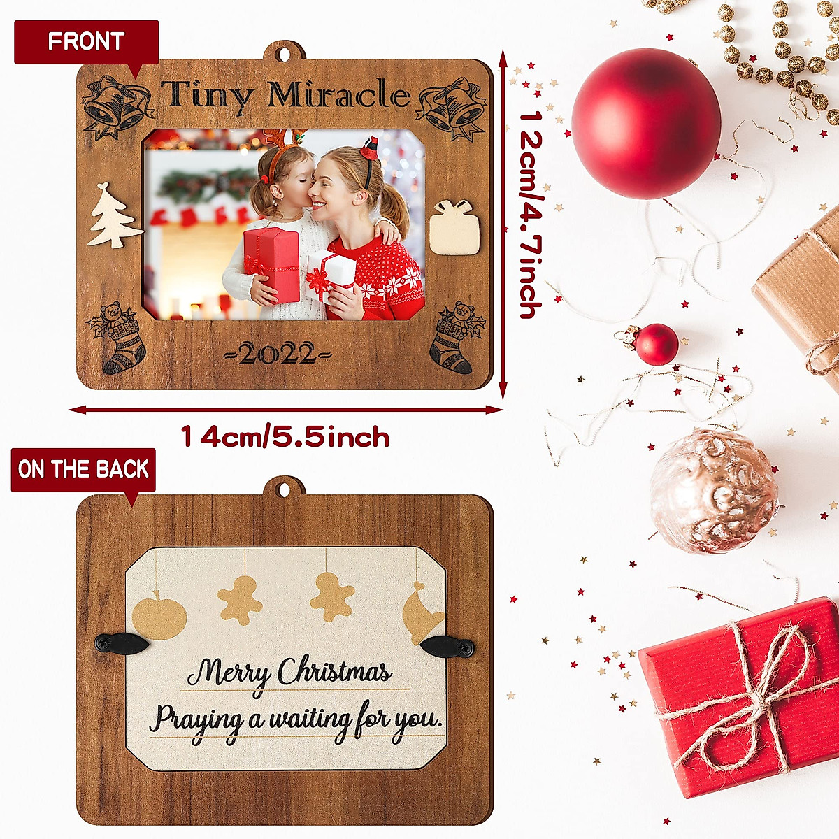 2022 Christmas Wooden Photo Keepsake Ornament Ultrasound Picture Frame Sonogram Photo Frame for Newborn Baby, Parents and Grandparents Christmas Wooden Decor