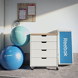 Systembuild Evolution Versa 4 Drawer Storage Cart in White and Weathered Oak