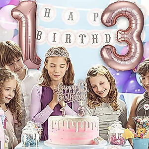 8pcs 13 Birthday Decorations for Girls, Including 13th Happy Birthday Cake Toppers, Birthday Queen Sash with Pearl Pin, Sweet Rhinestone Tiara Crown, Number Candles and Balloons Set, Rose Gold