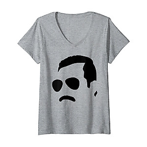 Womens Freddie Mercury Official Monochrome Block Face V-Neck T-Shirt