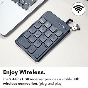 Macally Wireless Number Pad | Numeric Keypad | Wireless 10 Key for Laptop PC Computer Notebook Surface Chrome (2.4G USB) Perfect for Data Entry Numpad Number Keyboard
