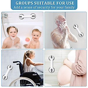 Shower Handle 1 Pack Grab Bars for Bathtubs & Showers, 12 inch Grab Bars for Bathroom with Strong Hold Suction Cup, Balance Bar Safety Hand Rail for Injury, Senior, Elderly Grey