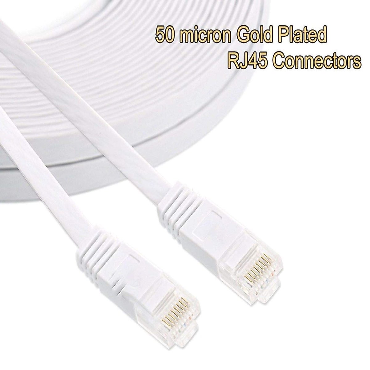 Cat 6 Ethernet Cable 50 ft, Solid Flat Internet Cords, Network LAN Patch Cables, Faster Than CAT5E/Cat5, White Slim Cat6 High Speed Computer Wire with Snagless Rj45 Connector for Router, Modem