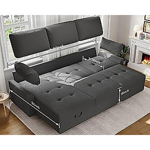 PaPaJet Pull Out Sofa Bed, Modern Tufted Convertible Sleeper Sofa, L Shaped Sofa Couch with Storage Chaise, Boucle Sectional Couch Bed for Living Room (Grey)