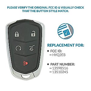 Keyless2Go Replacement for 5 Button Proximity Smart Key for Cadillac HYQ2EB 13598516