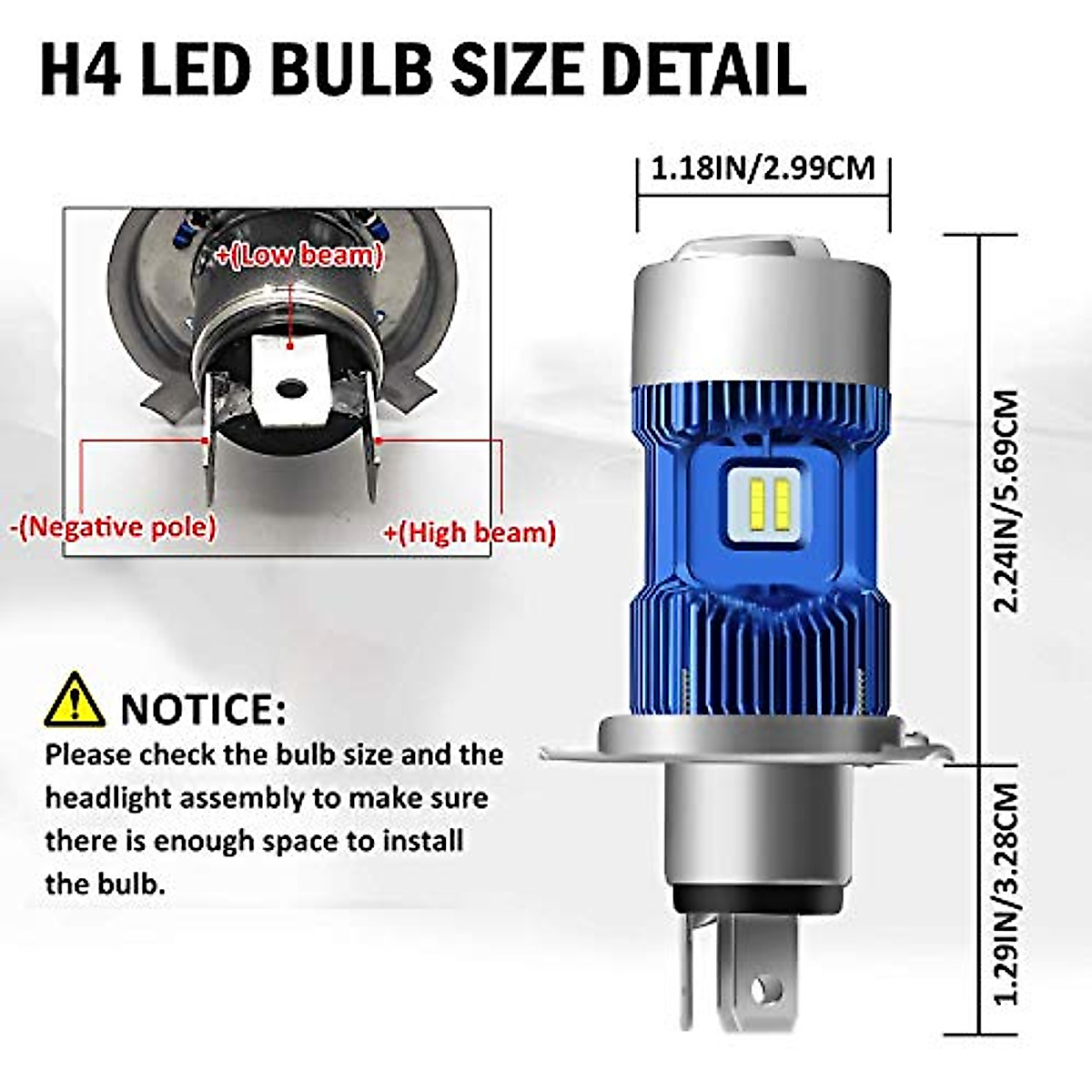 DZG H4 Motorcycle LED Headlight Bulb 9003 HB2 HS1 P43t 6500K High Low Beam Light Conversion Kit 2 Yr Warranty, 1 Pack