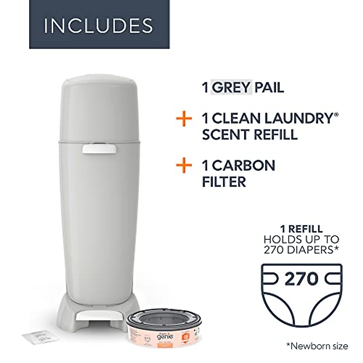 Diaper Genie Complete Pail with Built-In Odor Controlling Antimicrobial, Includes Pail and 1 Refill, Gray Pail, 2 Piece Set (Pack of 1)