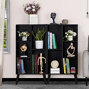 YAHARBO Small Black Narrow Bookshelf,3 Tier Modern Bookcase with Legs,Bookshelves Wood Storage Shelf,Rustic Book Shelves Cube Organizer,Display Bookcase