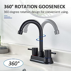 BONADE Black Bathroom Faucets, 2 Handle Bathroom Sink Faucet, 4 Inch Bathroom Sink Faucet 2 or 3 Hole, with Valve and Pop-Up Drain Assembly, Matte Black
