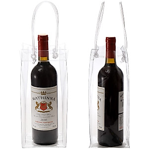 Frcctre 12 Pack Ice Wine Bag, Portable Collapsible PVC Wine Pouch Cooler Bags with Handle, Clear Wine Bottles Bag for Champagne Cold Beer White Wine Chilled Beverages