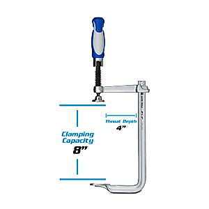 Capri Tools CP11000 8-Inch All Steel Bar Clamp with Foldable Ergonomic Handle, 4-Inch Throat Depth, 922 lb Clamping Force