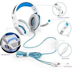 SVYHUOK Wired Gaming Headset for PS4, Over-Ear PC Headphones As Gifts for Kids Teens, Gamer Headset with Mic LED Light 3D Bass Surround Sound, Memory Foam Earpad for Mac, Laptop