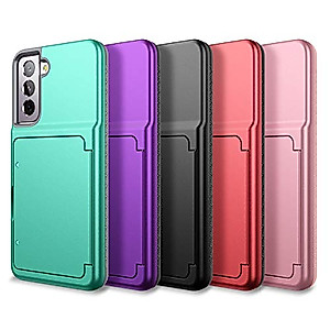 WeLoveCase for Samsung Galaxy S21 Wallet Case with Credit Card Holder & Hidden Mirror, Defender Protective Shockproof Heavy Duty Protection Phone Cover for Samsung Galaxy S21 5G, 6.2 inch Purple