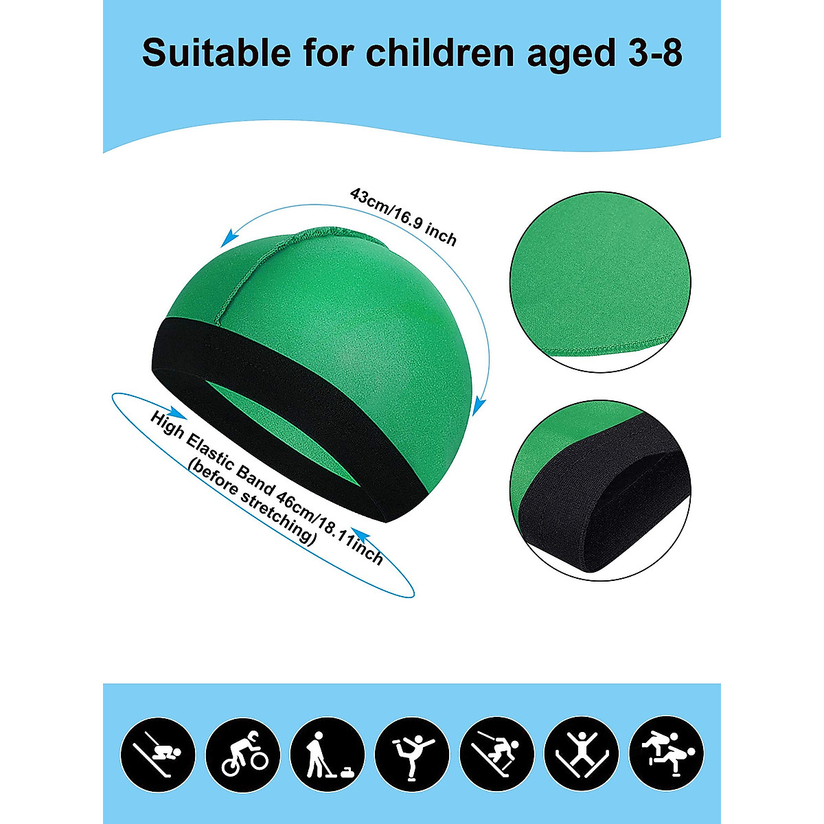 6 Pieces Kids Satin Wave Caps Unisex Baby Beanie 360 Wide Strap Skull Caps(Green, Red, Blue, Yellow, Black, Gray)