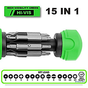 Megapro Hi Vis Original Multi Bit Screwdriver 15 in 1 High Visibility Green USA 151HVG