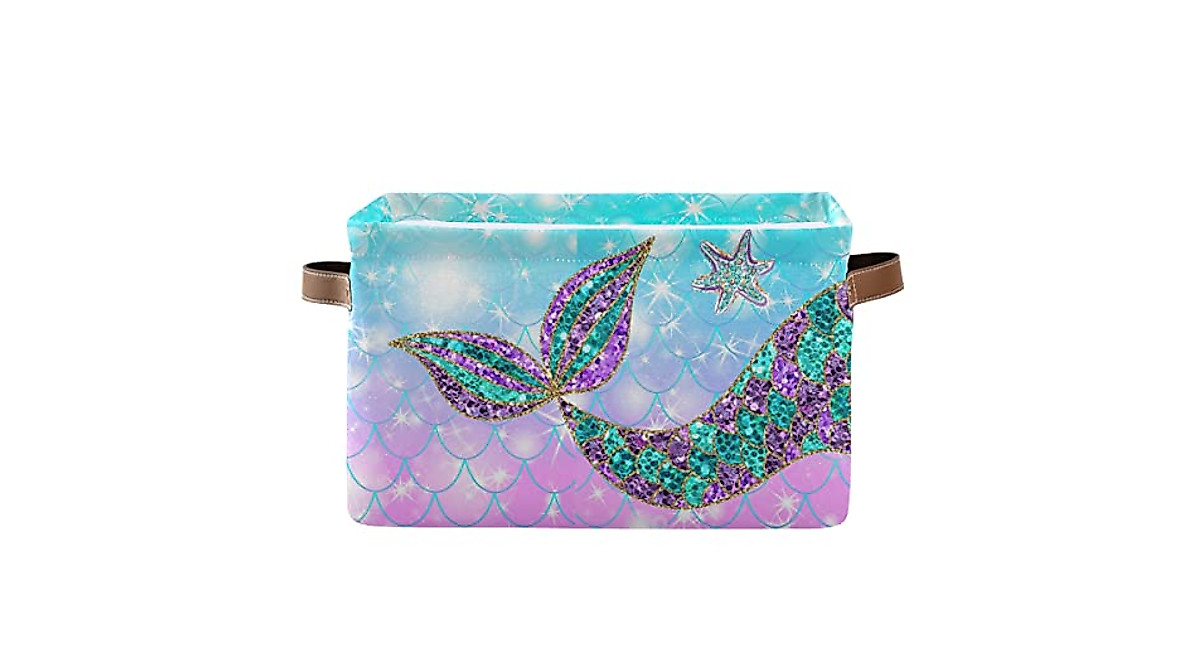 Mermaid Storage Basket: Collapsible Bin for Home & Office