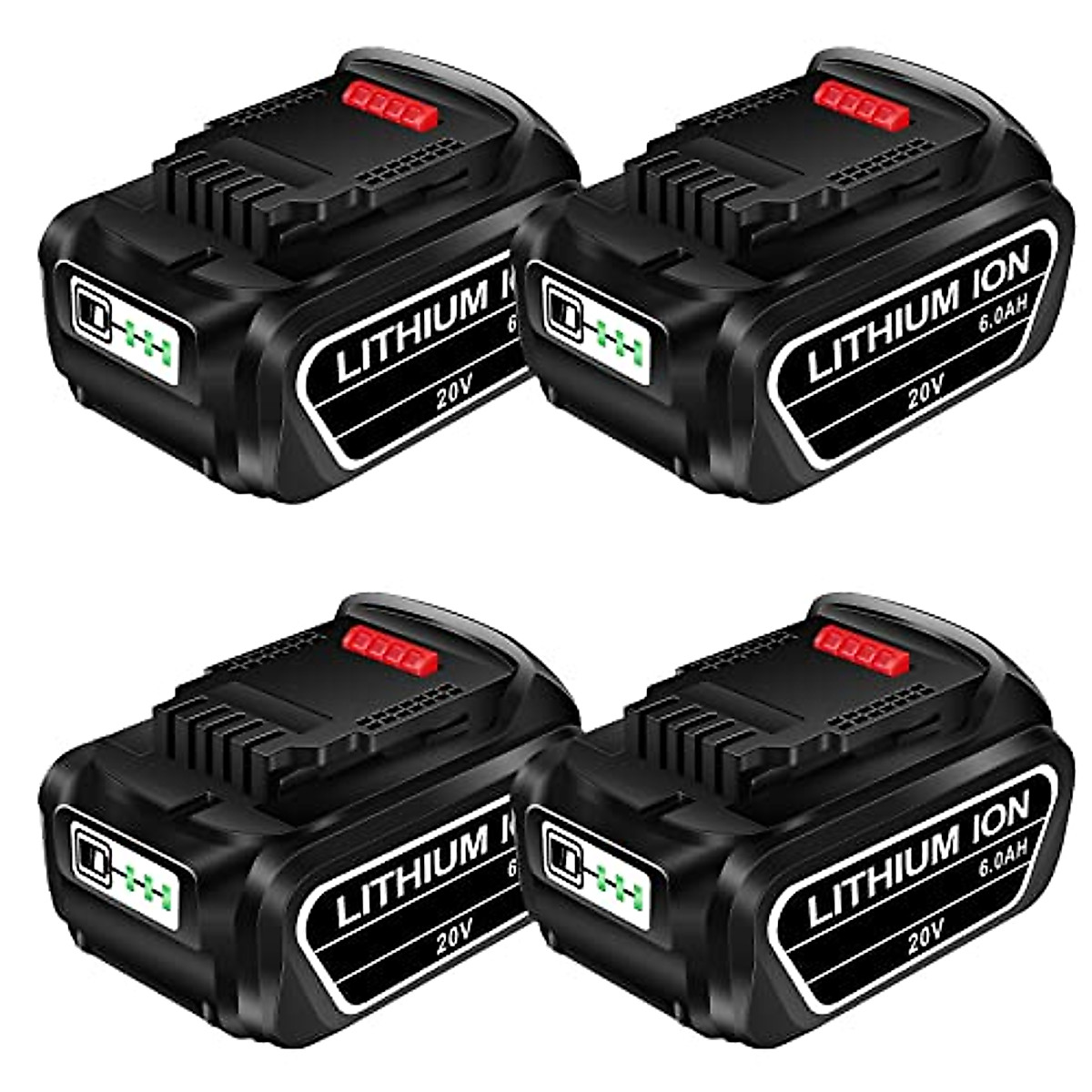4 Pack 6.0Ah 20V Replacement Battery 20V MAX Battery DCB204 DCB206 DCB200 DCB201 DCB203 DCB204 DCB180 Fits 20V Cordless Power Tools