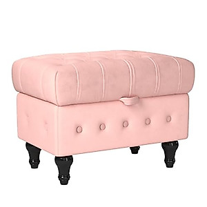 Artechworks Storage Coffee Table Ottoman, Button Tufted Velvet Upholstery Footstool Bed Ottoman for Living Room, Home Office, Space-Saving Storage Toy Box Stool, Pink