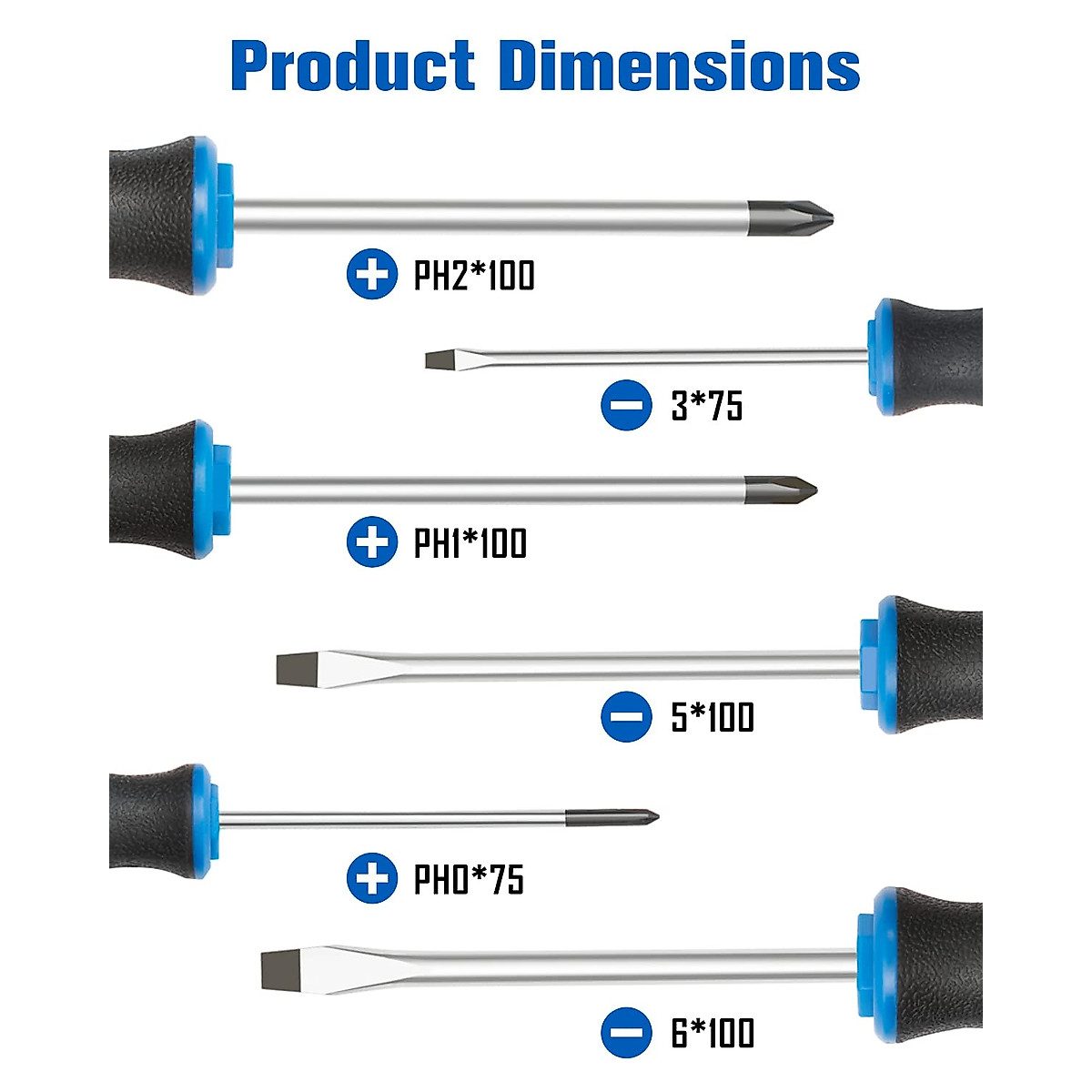 6PCS Magnetic Tip Screwdriver Set, 3 Phillips and 3 Flat, Professional Cushion Grip | 6-Piece Hand Tools Set