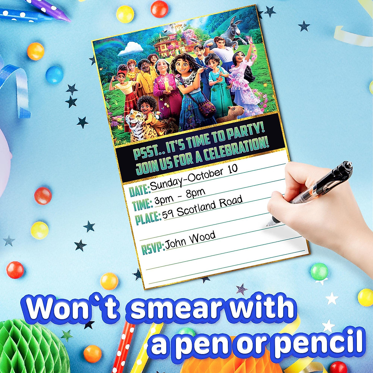 Set of 20 Encanto -Themed Happy Birthday Invitation Cards & Envelopes - Lightweight (240g), Postcard Style Invites for the Perfect Party Pack