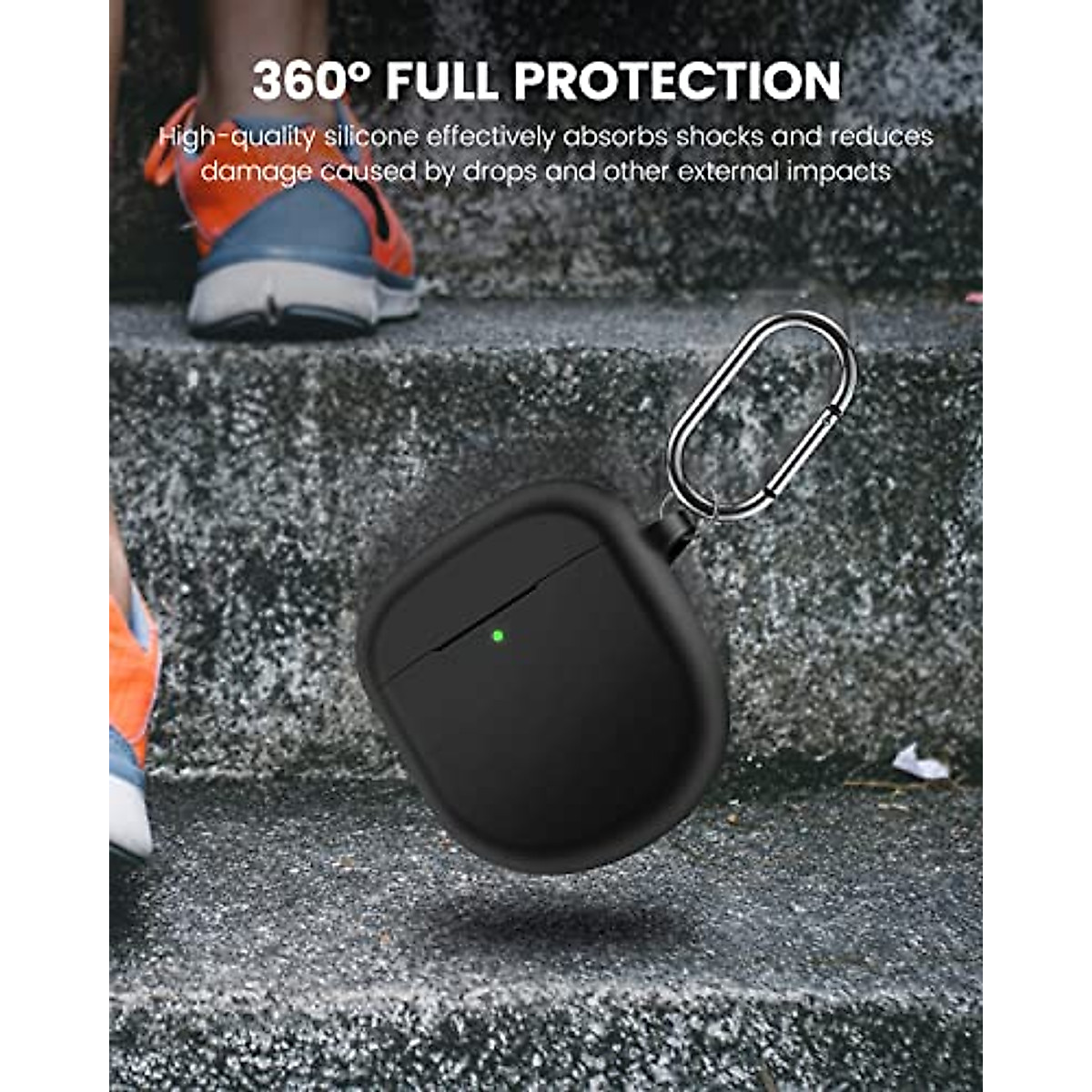 RISETECH Soft Silicone Case Compatible with Bose QuietComfort Earbuds II Case Cover 2022, Protective Charging Case with Keychain, Front LED Visible -Black