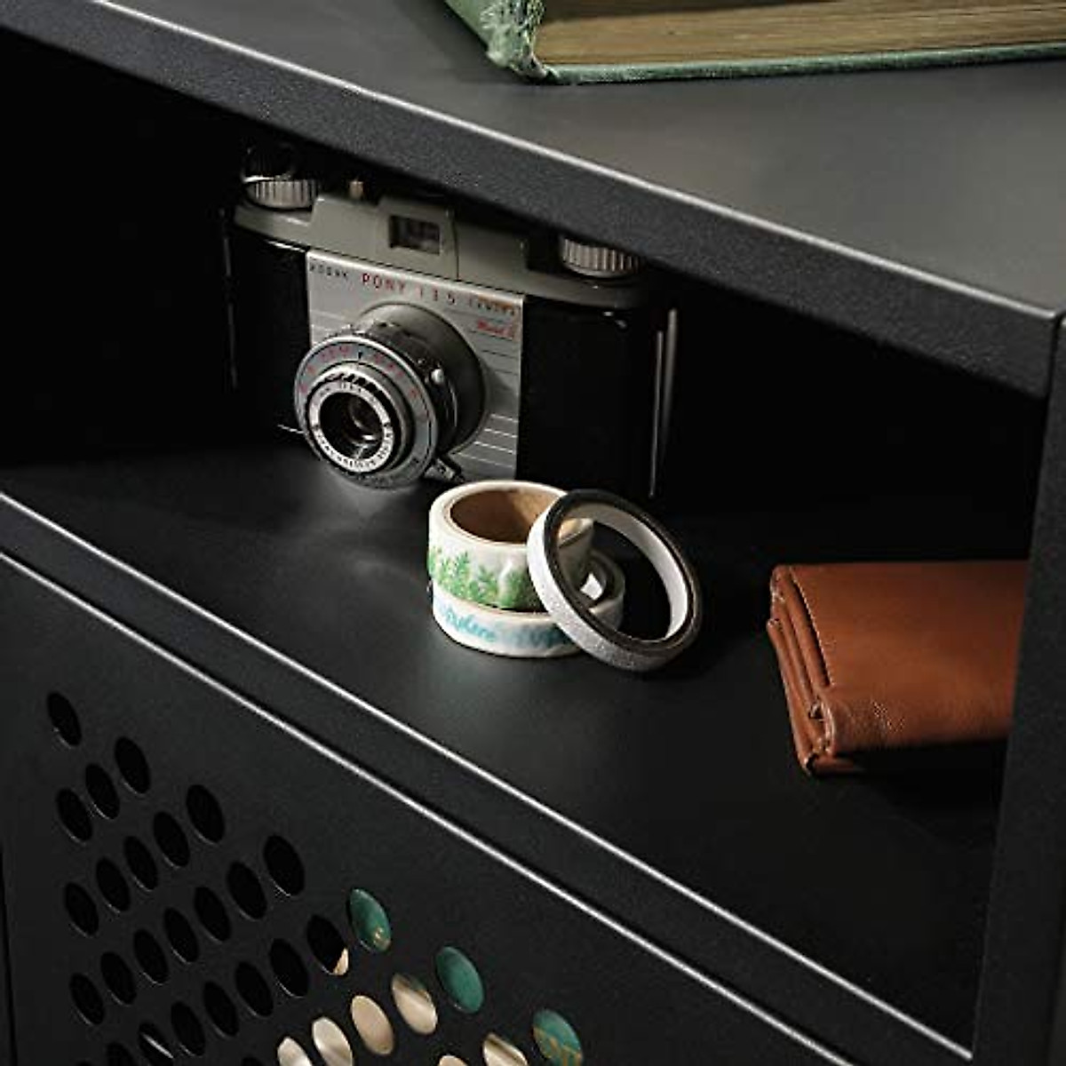 Sauder Boulevard Café Night Stand, L: 14.49" x W: 14.96" x H: 24.02", Black Finish