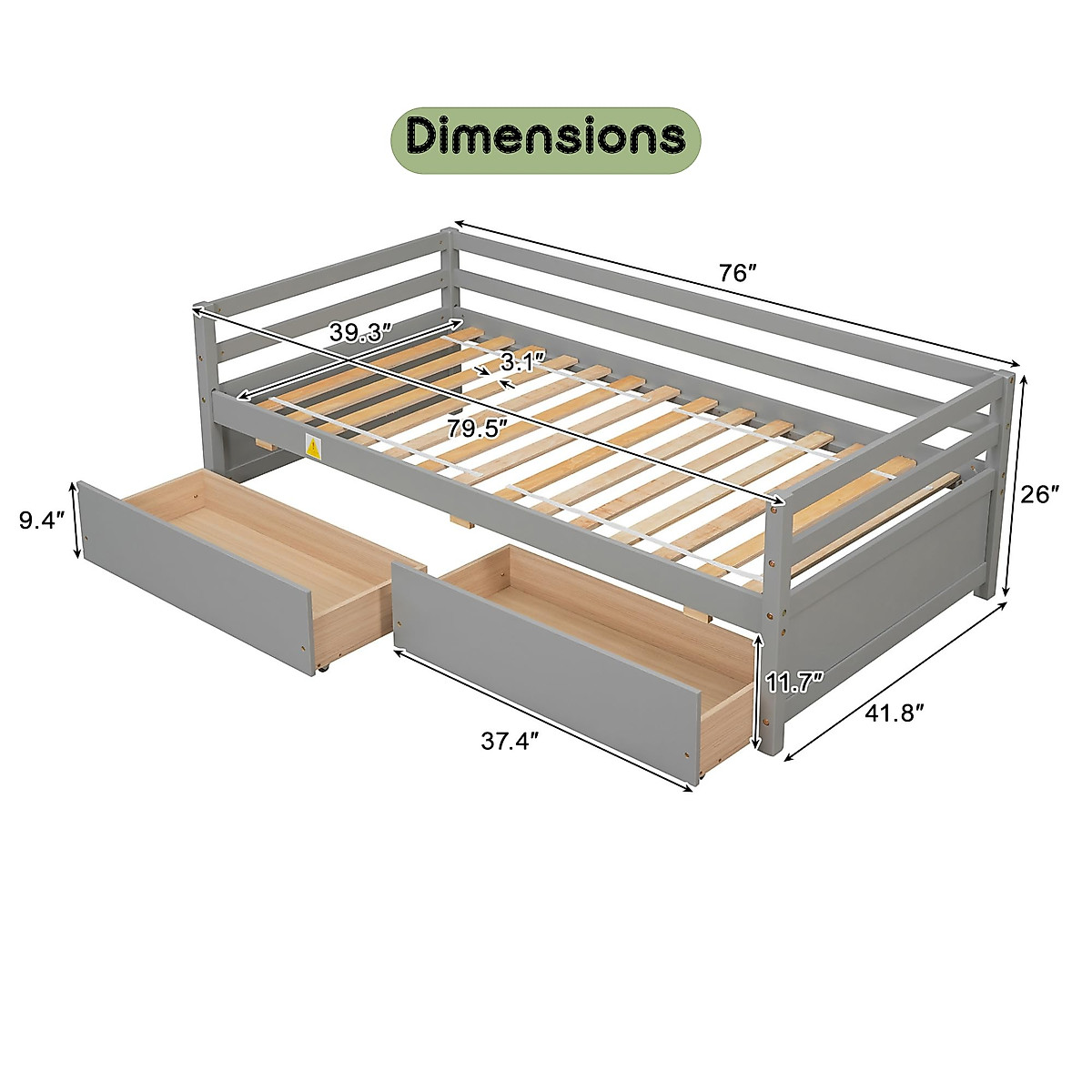 Harper & Bright Designs Twin Daybed with 2 Storage Drawers, Wooden Twin Size Daybed Frame, Dual-Use Daybed Sofa Kids Bed for Living Room,Guest Room,Children Room, No Box Spring Needed, Gray