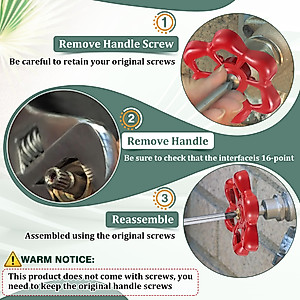 Dreyoo 2 Pack Outdoor Faucet Handles, 0.43 Round Stem Hole Faucet Handle Compatible with LASCO 01-5105, Round Wheel Handle Fits Most 3/8 Shaft Sillcock Valve Stems (16 Point Broach, Red)