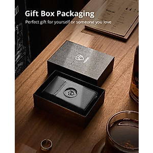 YESIIW Airtag Wallet for Men Compatible With Apple AirTag, RFID Blocking Leather Smart Wallet Air Tag Wallets, Pop Up Card Holder with Money Clip and ID Window Black