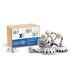 KnobKnob Set of 4 Handmade Coat Hooks | 4 Different Color Design Ceramic Towel Hooks | Wall Hooks Ideal for Any Home, Kitchen, Bathroom or Office | Antique Ceramic Hook Sets are Available (Blue)