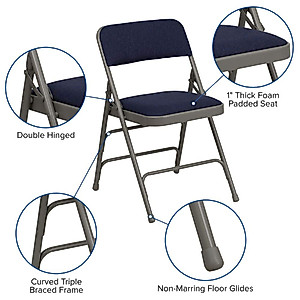 Flash Furniture Sheldon 4 Pack HERCULES Series Curved Triple Braced & Double Hinged Navy Fabric Metal Folding Chair