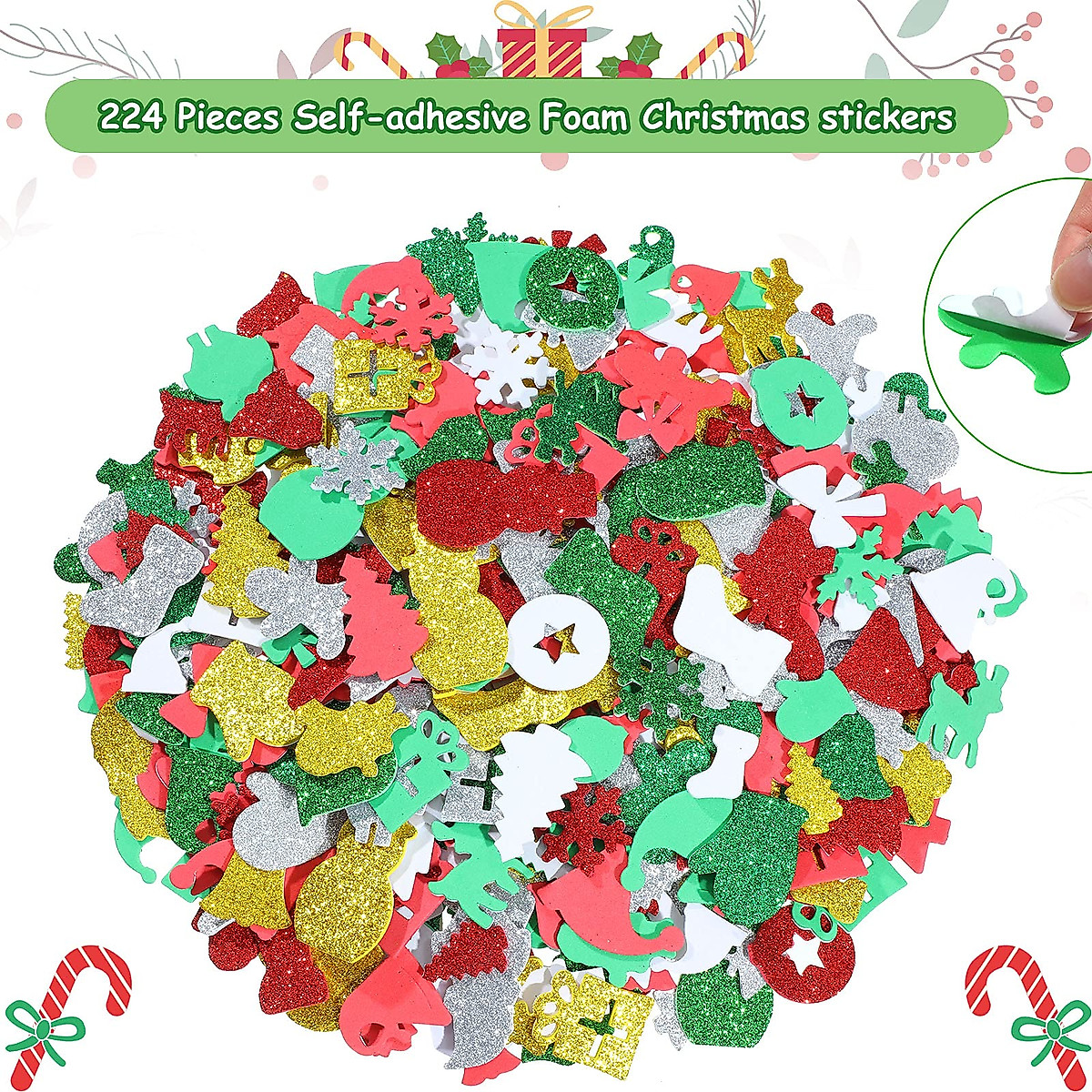 Outus 24 Kits DIY Christmas Tree Foam Stickers Bulk Self Adhesive Holiday Winter Glitter Foam Stickers Christmas Tree Craft Kits for Kids Party Favors Fun Home Activities