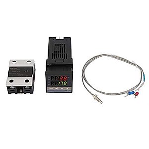 Maxmartt Digital LED Temperature Controller, 0-1300℃ Alarm PID Thermostat Kits, Temperature Controller + Solid State Relay + K Thermocouple