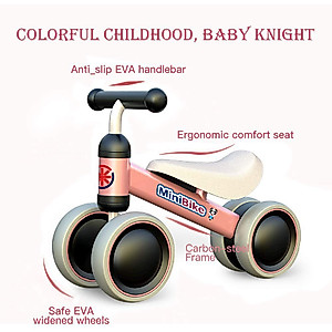 Baby Balance Bike Toys for 1 Year Old Boy Girl Gifts, 10-24 Month Toddler Balance Bike with 4 Silence Wheels, No Pedal Toddler First Bike, First Birthday Gifts Christmas for Boys and Girls (Pink)