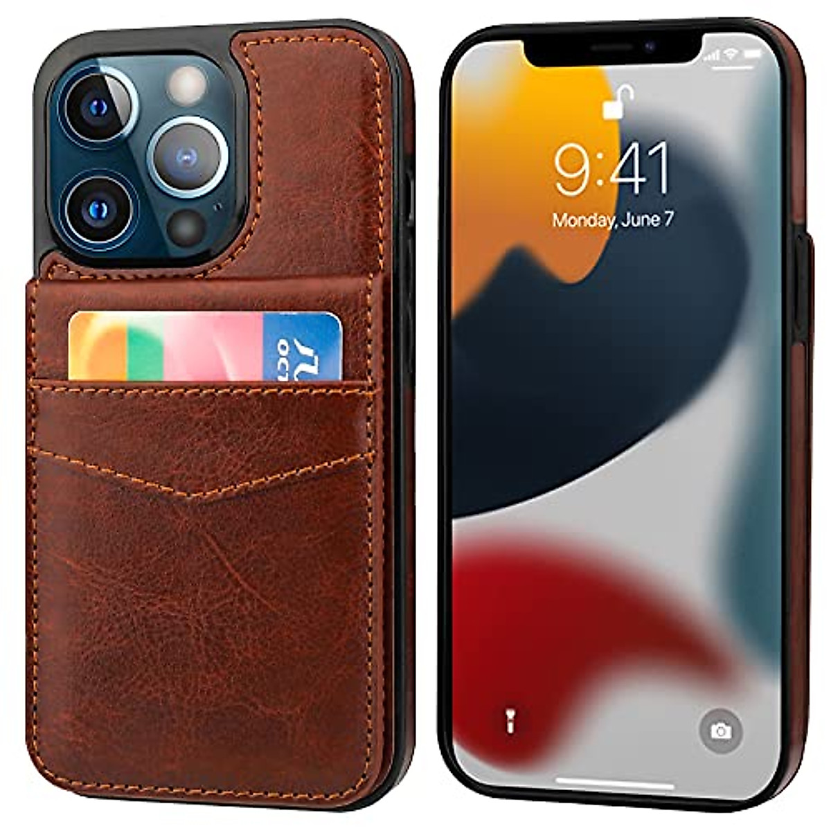 KIHUWEY Compatible with iPhone 13 Pro Case Wallet with Credit Card Holder, Premium Leather Magnetic Clasp Kickstand Heavy Duty Protective Cover for iPhone 13 Pro 6.1 inch(Brown)