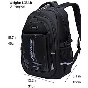 JSAHAH School Backpacks Student Bookbag Casual Shoulder Daypack Travel Back Pack for Teen Boys Black Grey