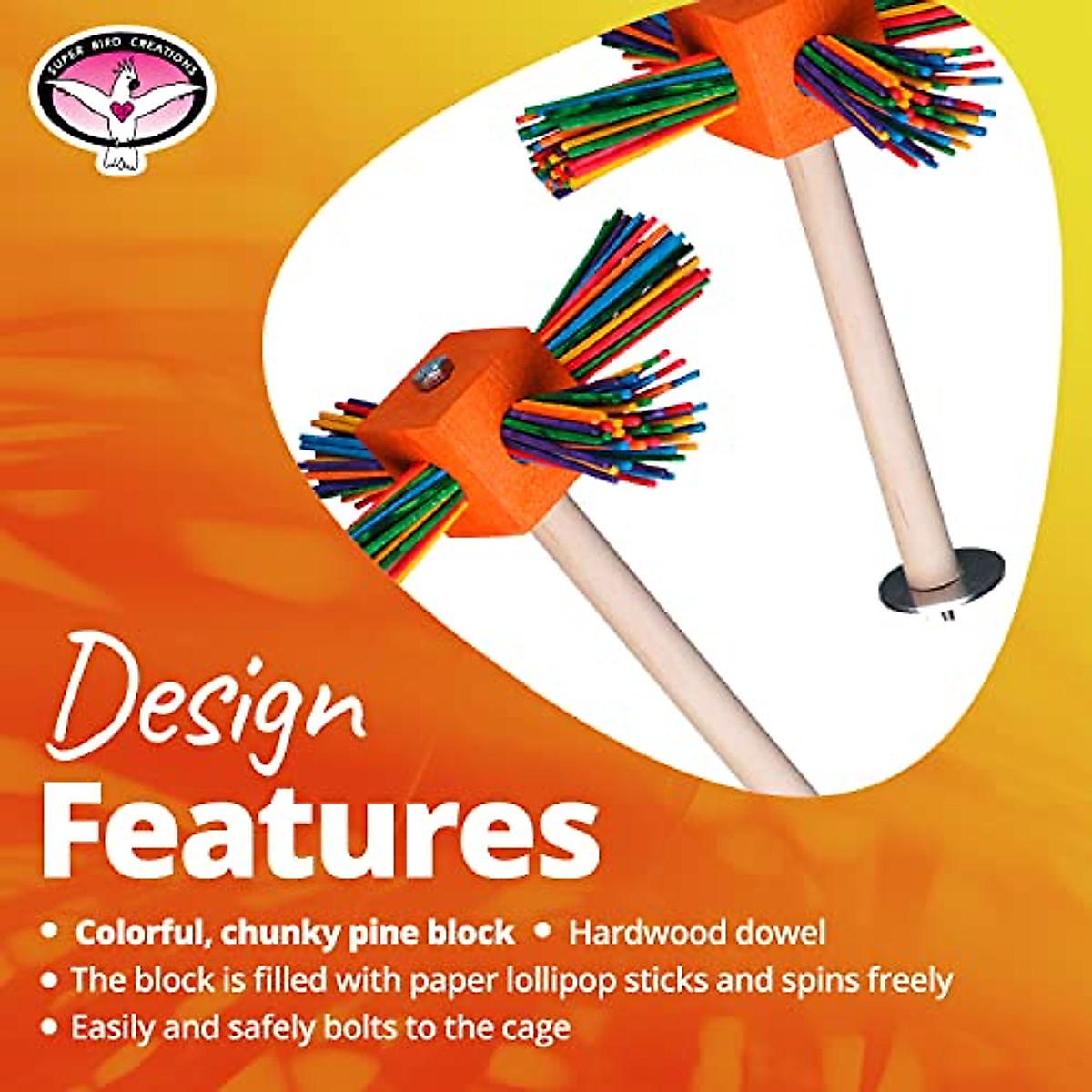 Super Bird Creations SB509 Spin-a-roo Bird Perch Toy, Small/Medium Bird Size, 8.5" x 6.5" x 6.5"